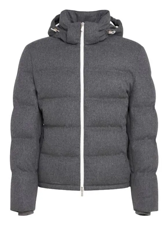 Brunello Cucinelli Wool Cashmere Down Jacket With Drawstring Hood - Black