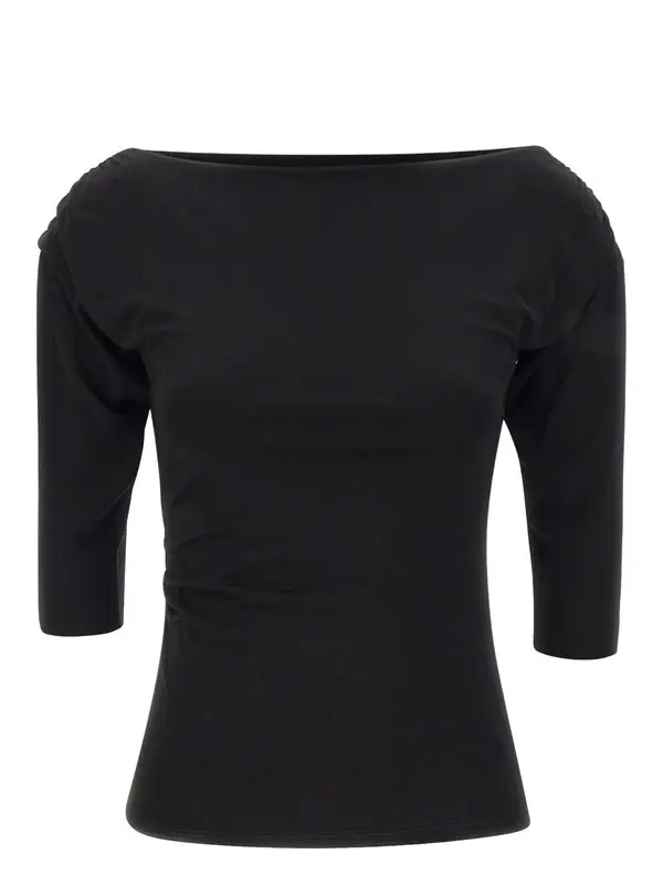 KAOS Boat Neck Blouse With Three-quarter Sleeves - Black