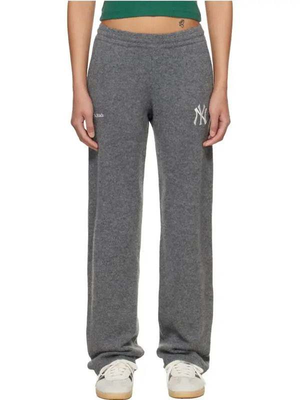 SPORTY  RICH Sporty & Rich Elastic Waistband Casual Pants - Dark Grey/white