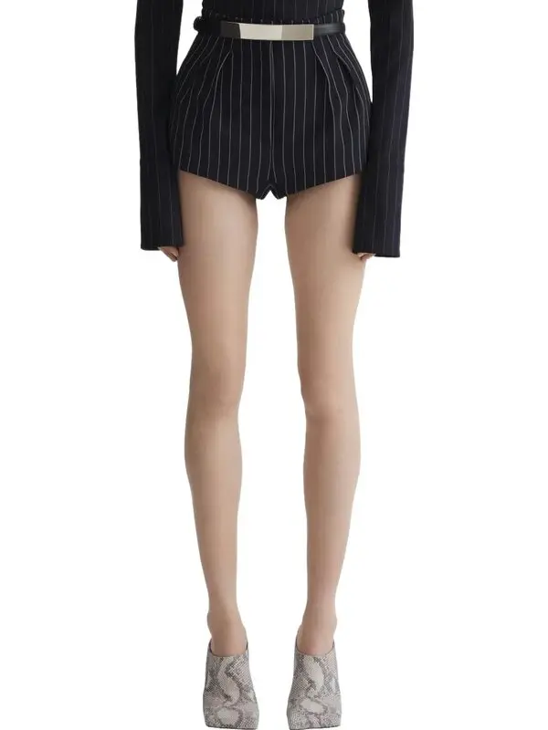 MUGLER Pinstripe Belted Shorts - Black