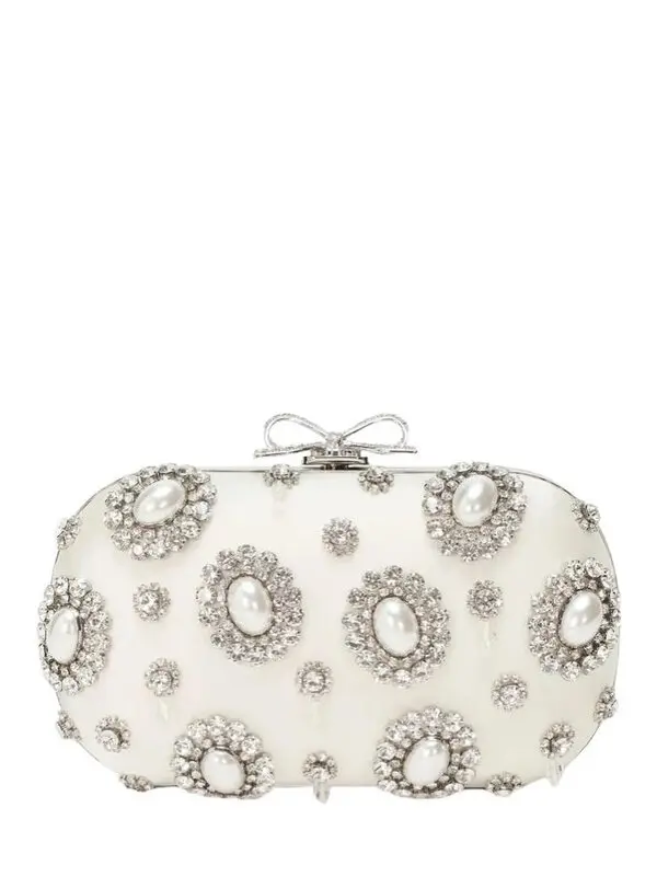 SELF-PORTRAIT Crystal Embellished Clutch Bag - White