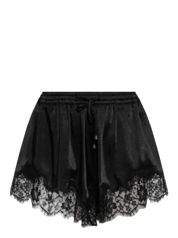 SELF-PORTRAIT Lace-trimmed Elasticated Drawstring Shorts - Black