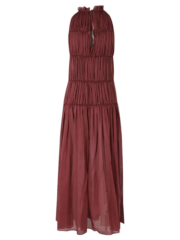 SEMICOUTURE Sleeveless Gathered Halterneck Maxi Dress - Red