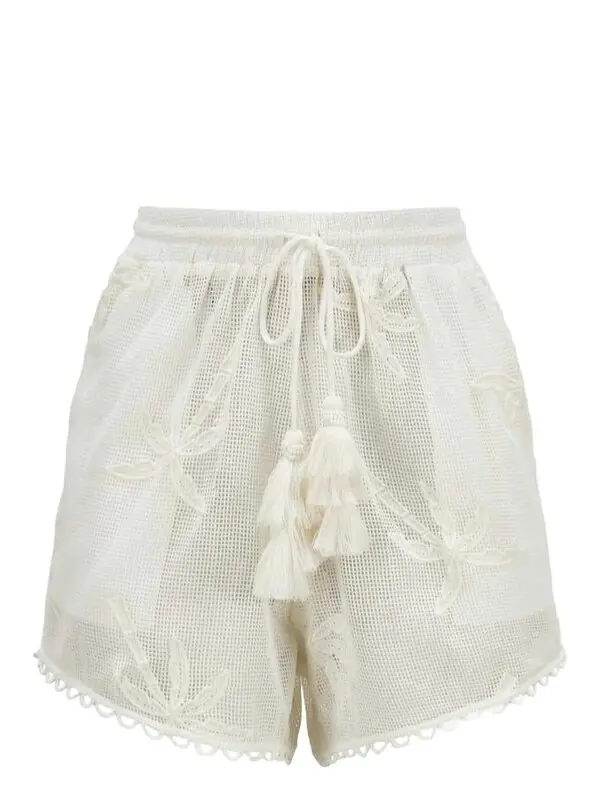 Farm Rio Palm Trees Tassel Mini Shorts - White