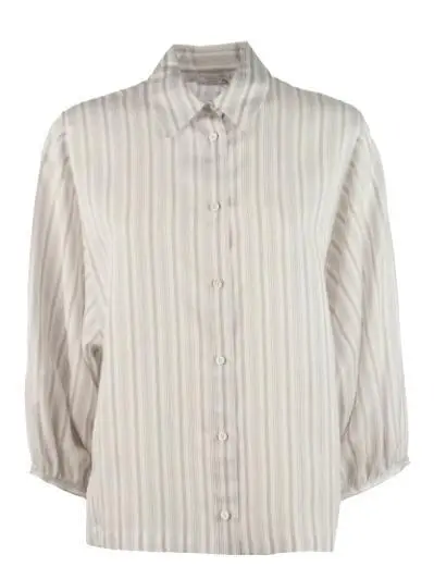 Peserico Striped Button-up Shirt With Tab Cuffs - White