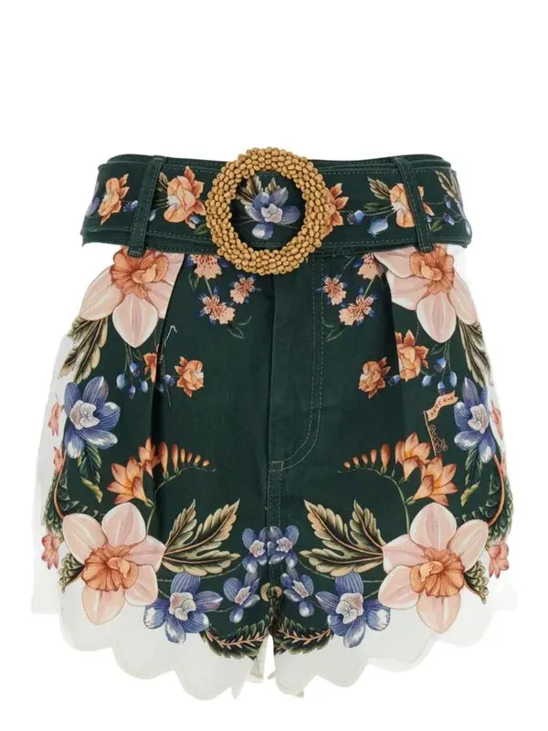 Farm Rio Floral Scalloped High-waisted Shorts - Multicolor