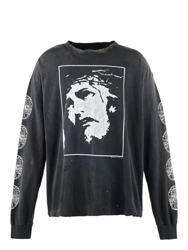 SAINT MXXXXXX Graphic-print Long-sleeve T-shirt - Black