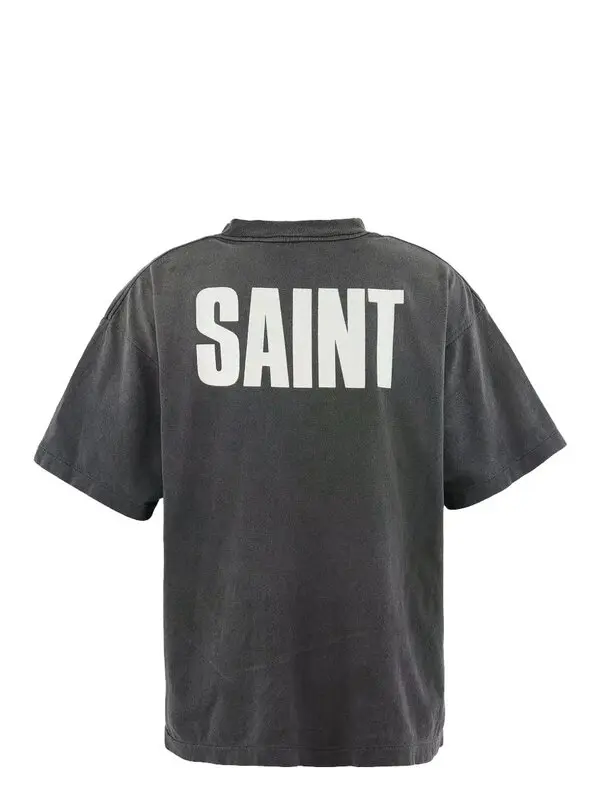 SAINT MXXXXXX Graphic-print Distressed T-shirt - Grey