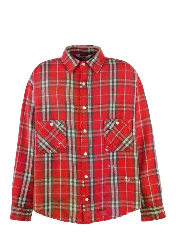 SAINT MXXXXXX Distressed Check-pattern Shirt - Red