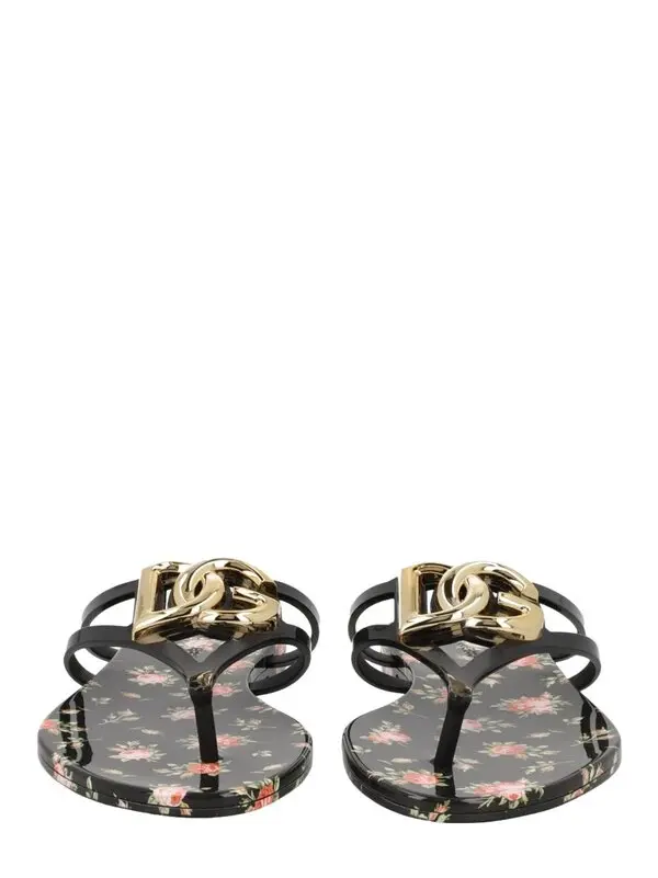 Dolce & Gabbana Logo Plaque Floral Print Flip-flops - Gray