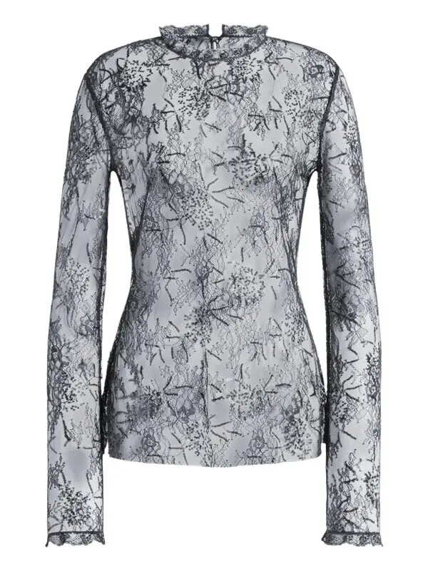 Alberta Ferretti Embroidered Lace Long Sleeve Shirt - Gray