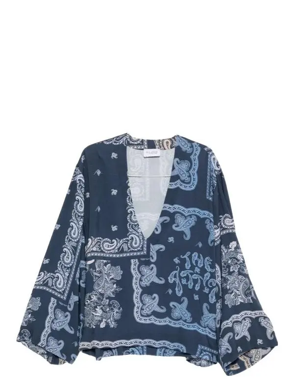 Attico Paisley Print V-neck Blouse With Long Sleeves - Blue