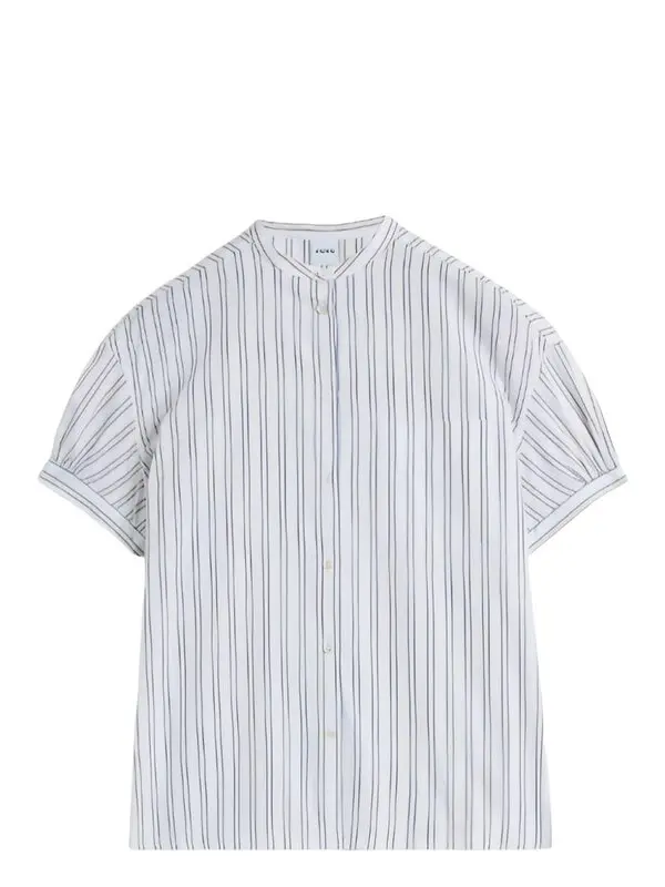 Aspesi Striped Mandarin Collar Short Sleeve Shirt - White