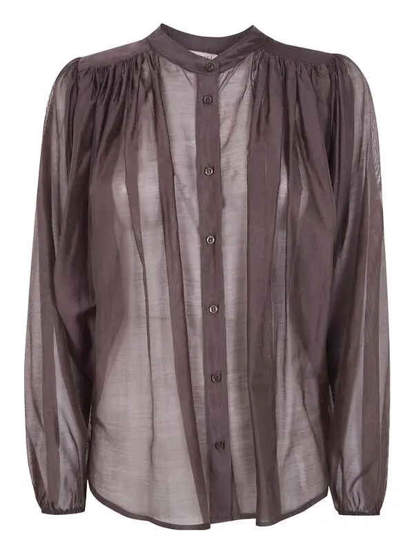 TWINSET Sheer Pleated Puff Sleeve Shirt - Gray