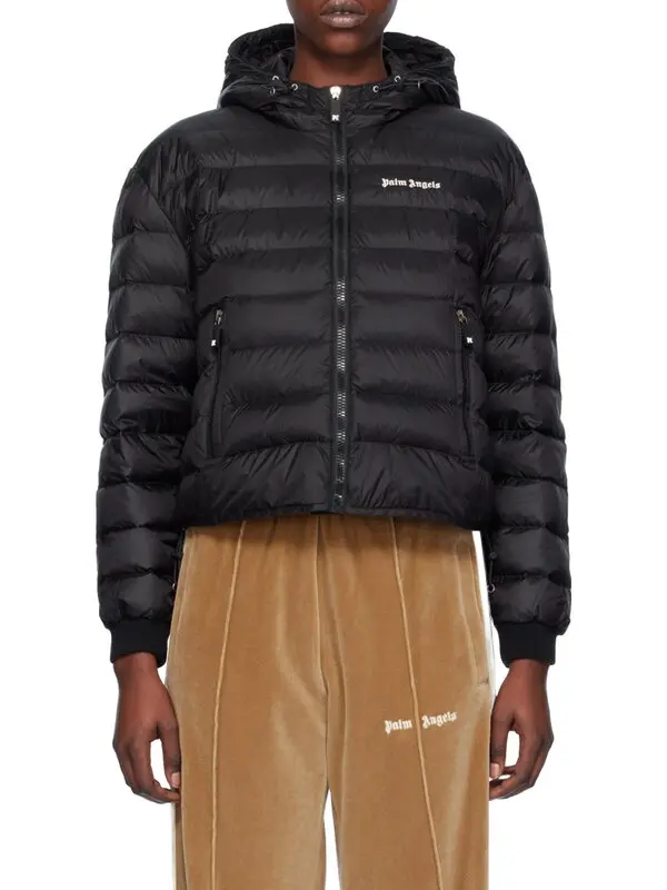 Palm Angels Logo Detailed Quilted Bomber Jacket - Black