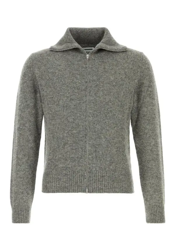 JIL SANDER Zip-up High Neck Cardigan - Gray