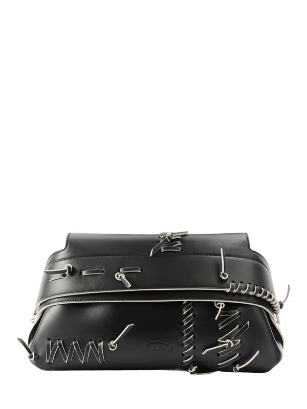 TOD'S Woven Leather Shoulder Bag - Black