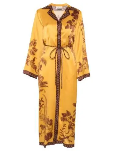 ALEMAIS Printed Belted Midi Dress - Yellow