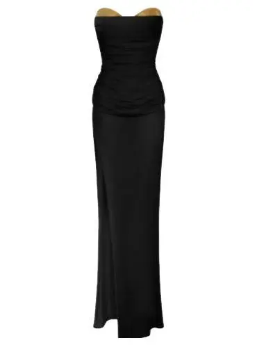 Elisabetta Franchi Strapless Draped Gown With Gold Trim - Black