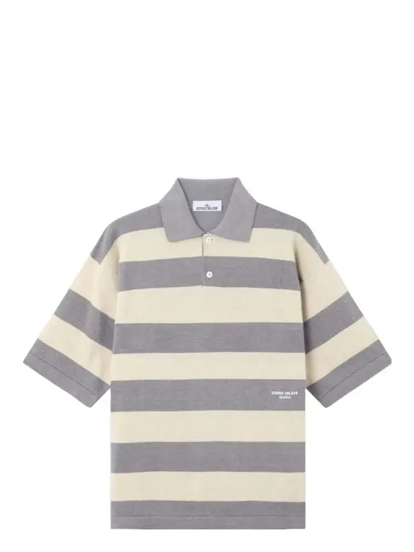 Stone Island Striped Knitted Polo Shirt - Gray