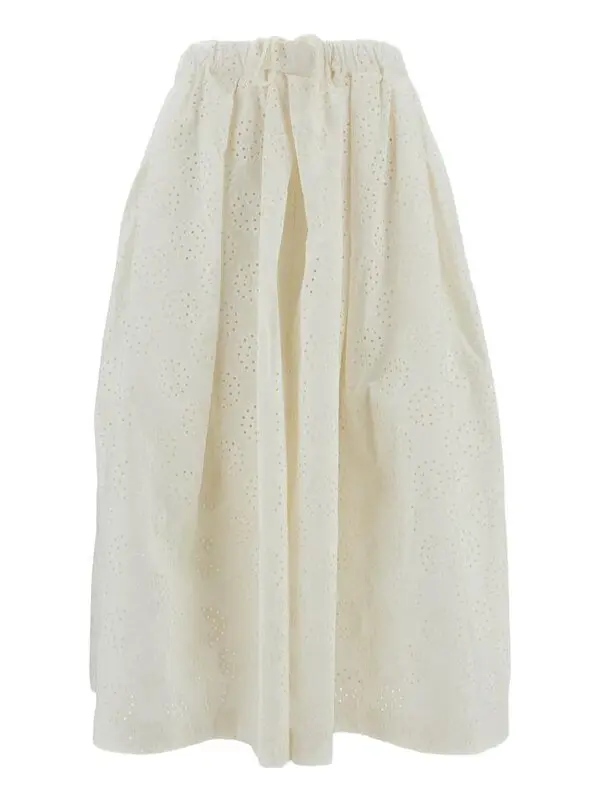 Comme Des Garçons Gathered Pleated Skirt With Openwork Floral Pattern - White