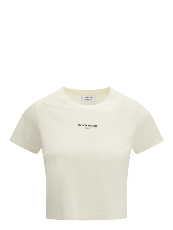 Maison Kitsuné Logo Embroidered Cropped T-shirt - White