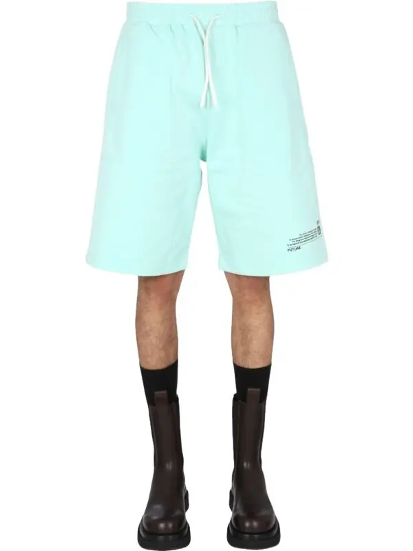 MSGM Drawstring Bermuda Shorts With Print And Logo Detail - Blue