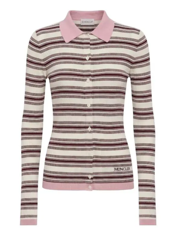 Moncler Striped Cotton Long Sleeve Polo Shirt - Multicolor