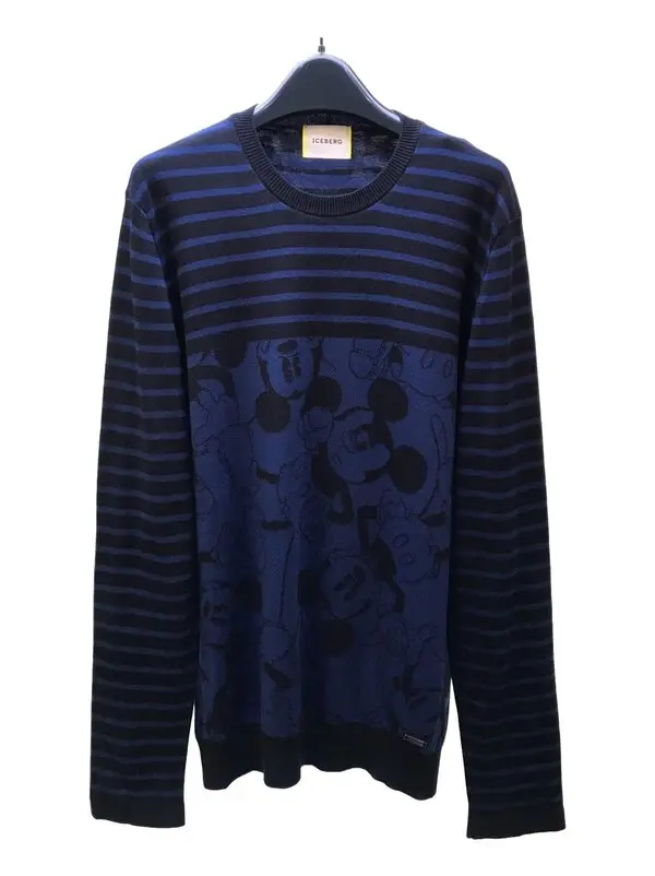 Iceberg Striped Crew Neck Long Sleeve Sweater - Black