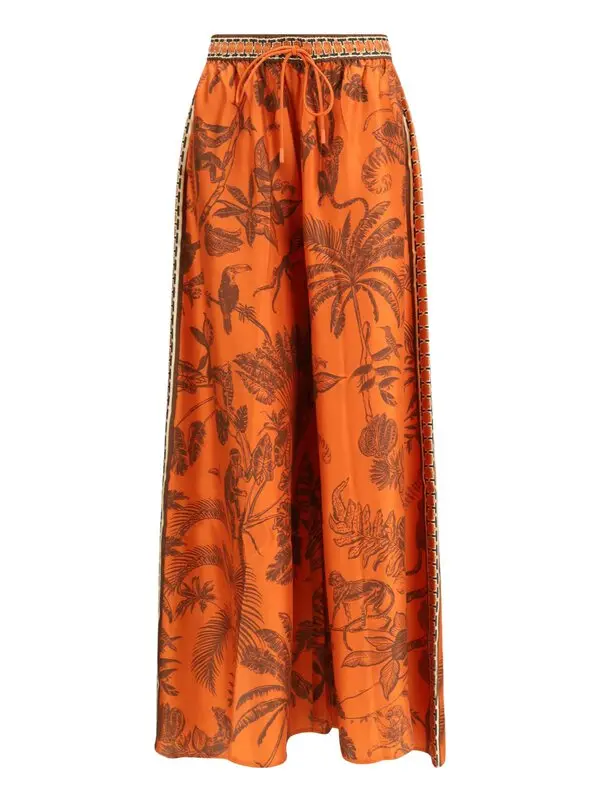 ALEMAIS Monkey Dance Printed Palazzo Pants - Red