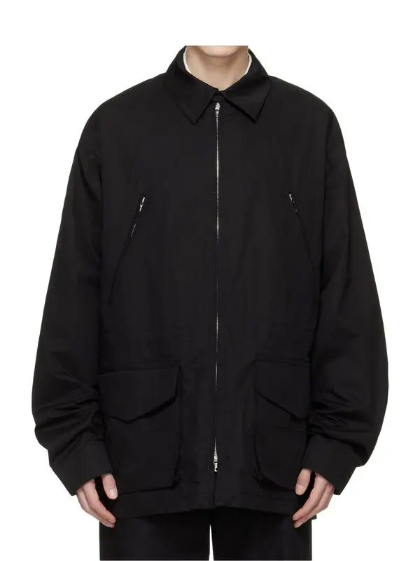 RIER Collared Field Jacket With Zip-up Closure And Drawstring Waist - Black