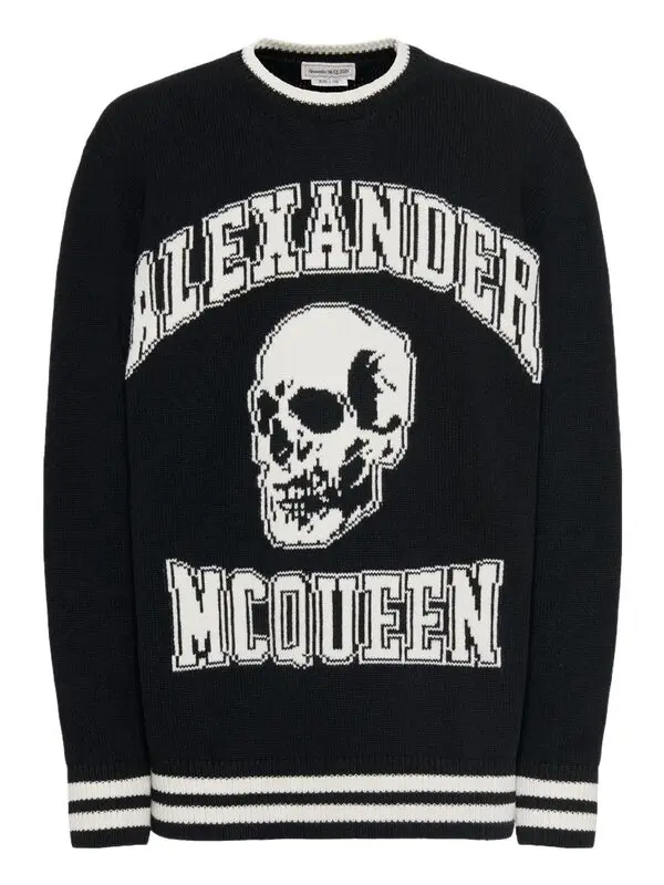 Alexander McQueen Skull And Logo Intarsia Crewneck Jumper - Black