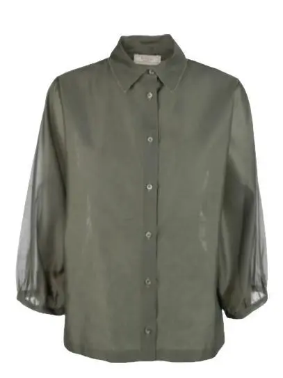 Peserico Button-fastening Sheer Sleeve Shirt - Gray