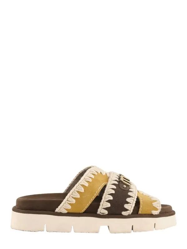 Mou Bio Slip-on Sandals With Crochet Stitch Detailing - Nude