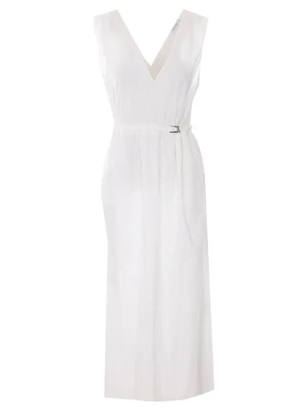 Patrizia Pepe Sleeveless V-neck Maxi Dress With Belt - White