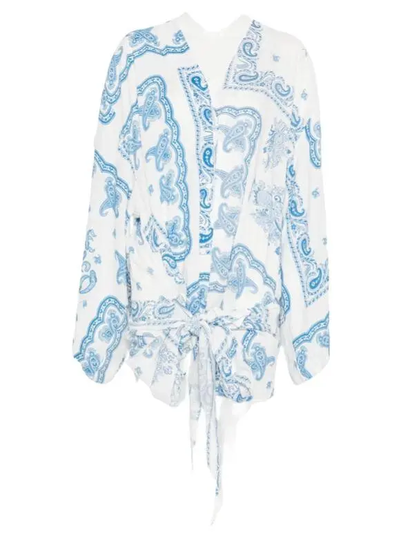 Attico Printed V-neck Long Sleeve Button-up Dress - White