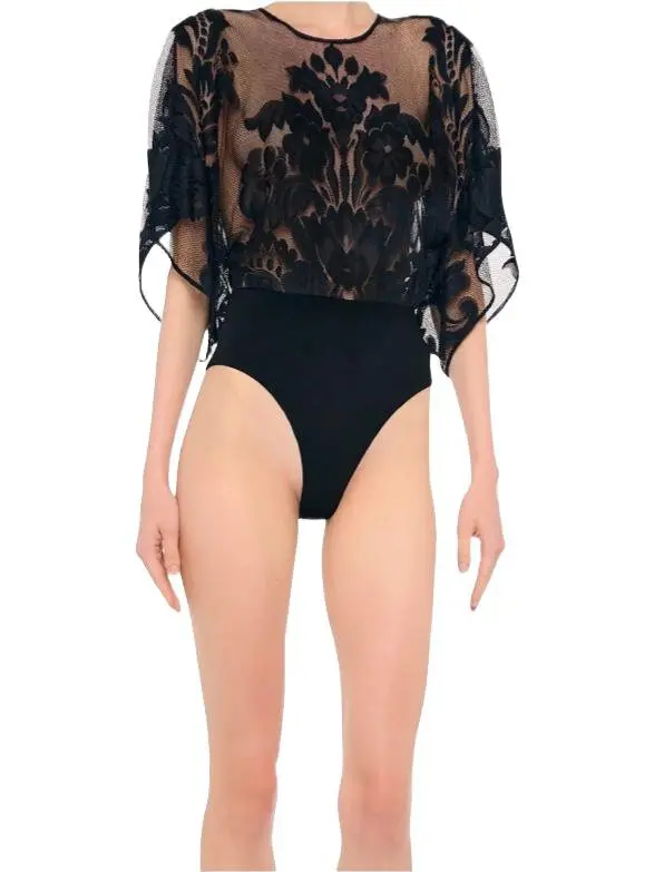 Norma Kamali Sheer Lace Bodysuit - Black