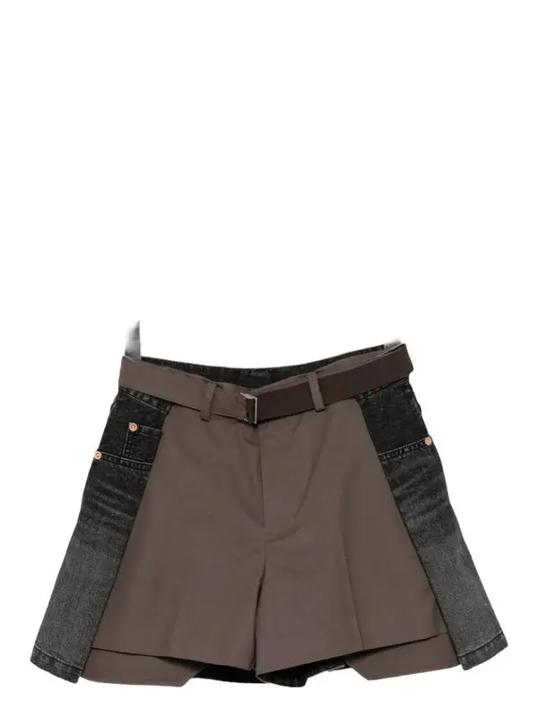 Sacai Hybrid Denim-panel Shorts - Brown
