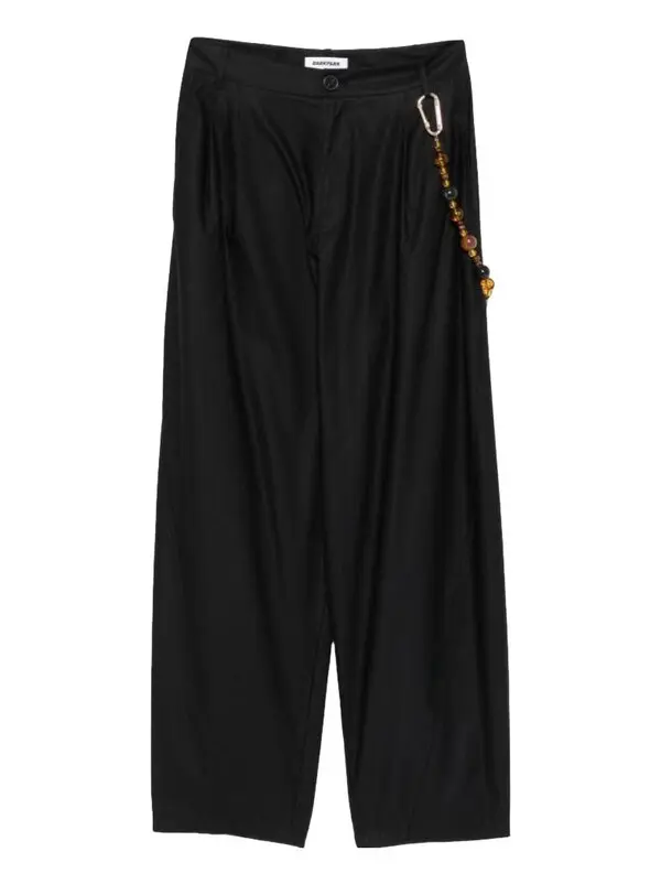 DARKPARK Wide Leg Trousers With Belt Loops And Beaded Detail - Black