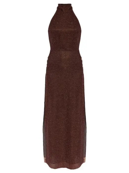 Oseree Halterneck Cut-out Lurex Maxi Dress - Chocolate
