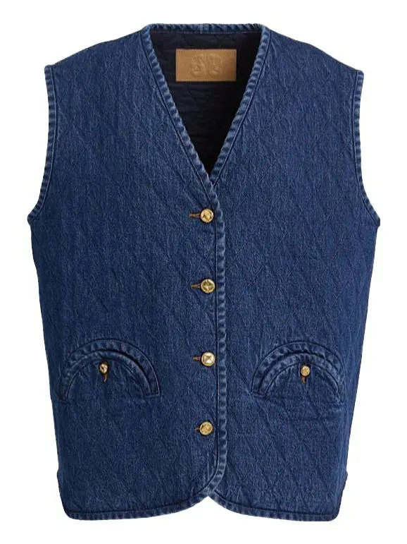 BLAZÉ MILANO Suffolk Quilted Denim Vest - Blue