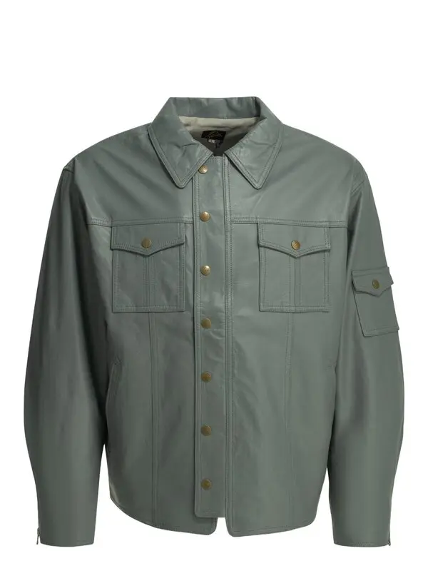 Needles Leather Jacket With Zippered Cuffs - Gray