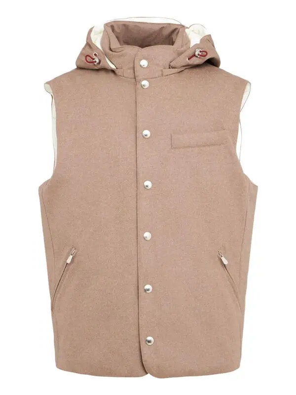 Brunello Cucinelli Wool Down Vest With Hood - Nude