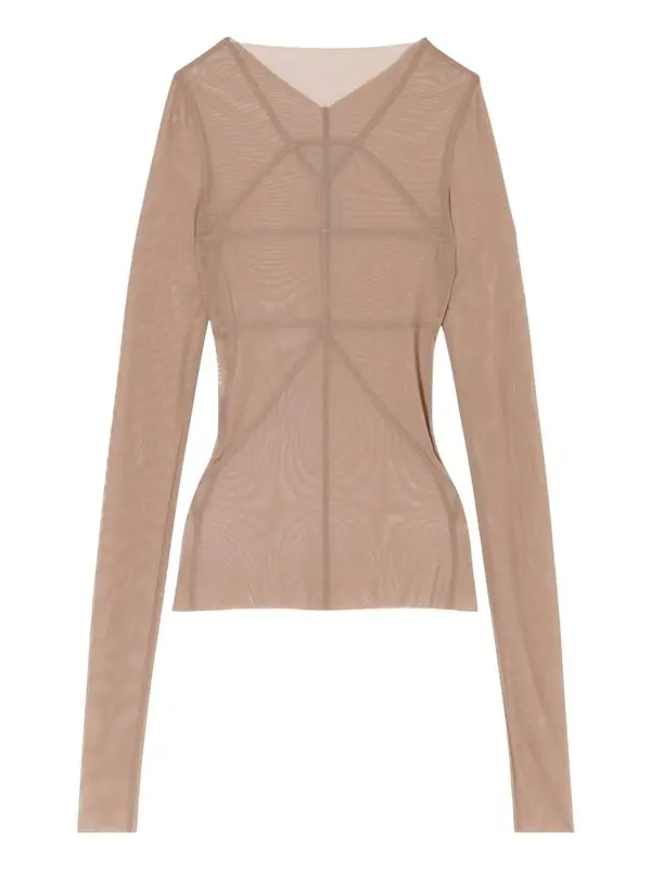 Rick Owens Stretch-tulle Long Sleeve T-shirt - Nude