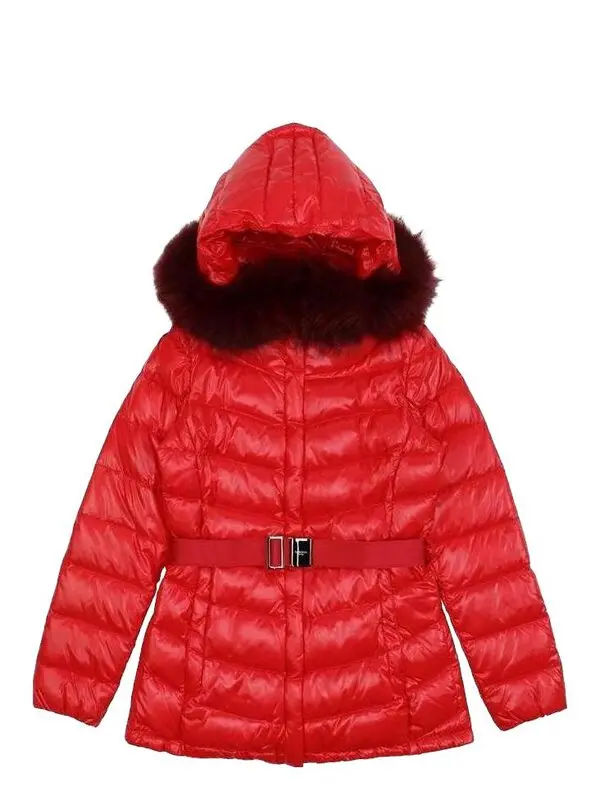 Max Mara Hooded Quilted Down Jacket With Fur Trim - Red