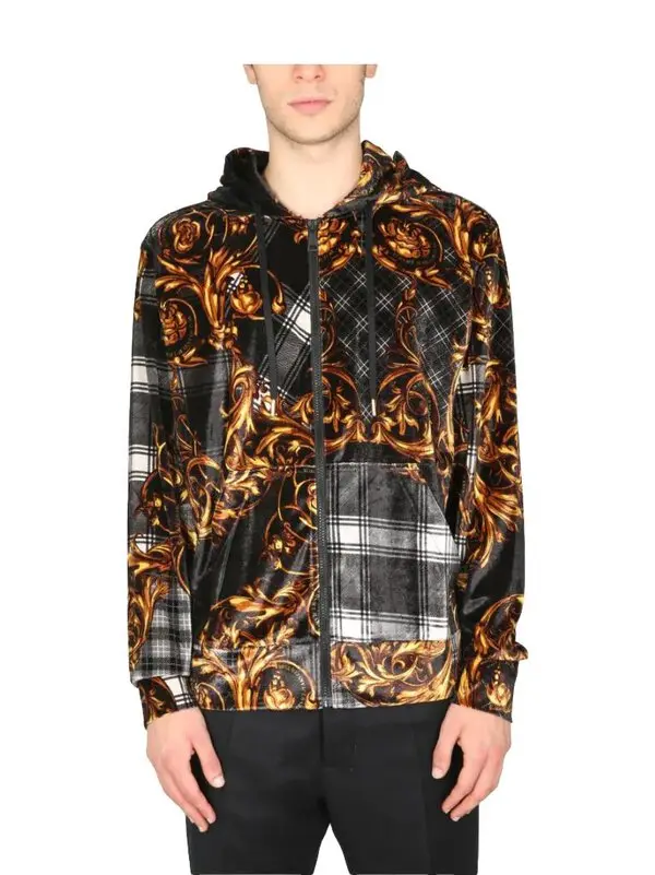 Versace Baroque Print Zip-up Hooded Jacket - Black