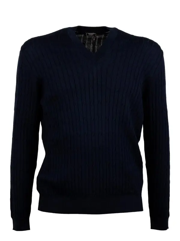 Peserico Cable Knit V-neck Sweater - Blue
