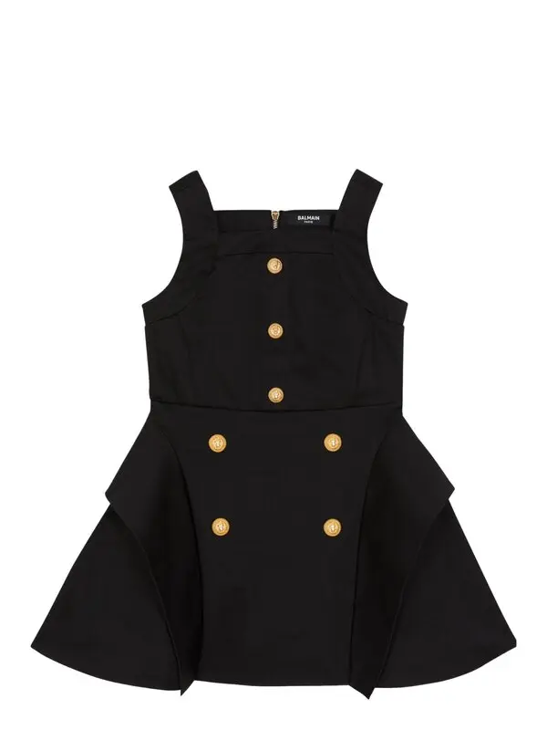 Balmain Sleeveless Flared Dress With Gold Buttons - Black
