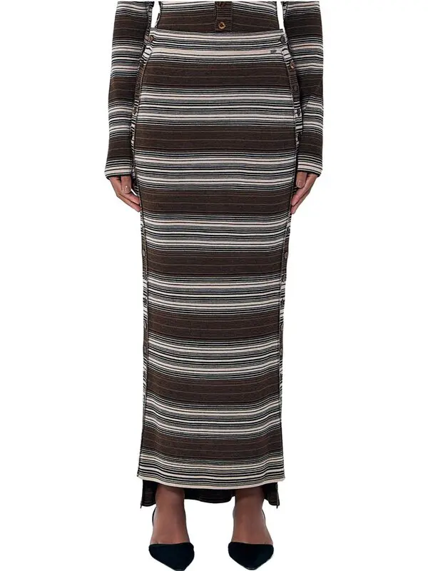 KNWLS Striped Knit Midi Skirt - Black