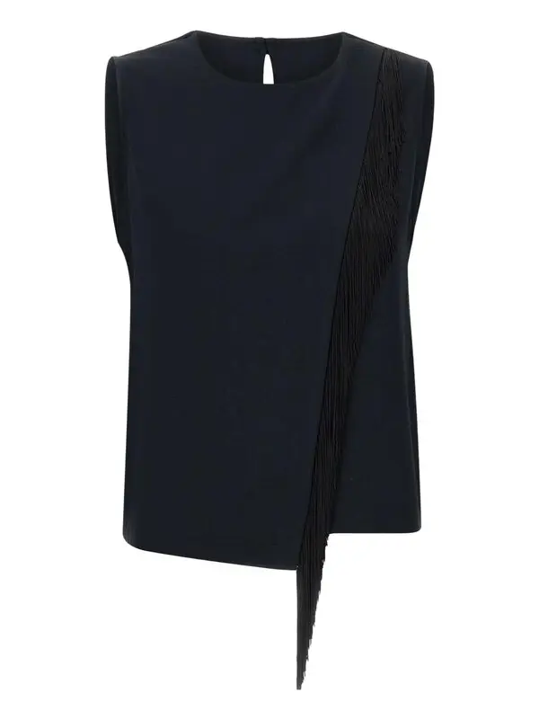 KAOS Sleeveless Crew Neck Top With Fringe Detailing - Black